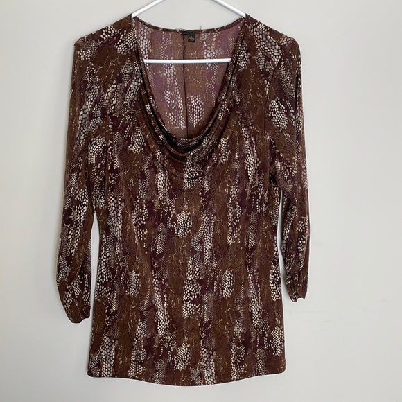 Unknown | Tops | Brown Gray Honey Comb Print 34 Sleeve Cow Neck Dressy ...